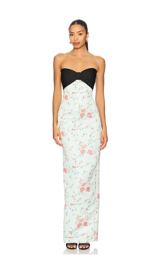 SAU LEE SAU LEE Strapless Bow Detail Floral Print Maxi Dress